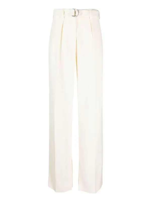 JIL SANDER High Waisted Wide Leg Trousers With Belt Detail - White