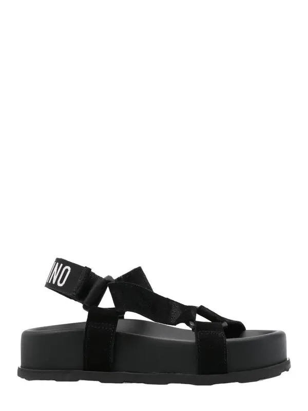 Moschino Embroidered Touch Strap Sandals - Black