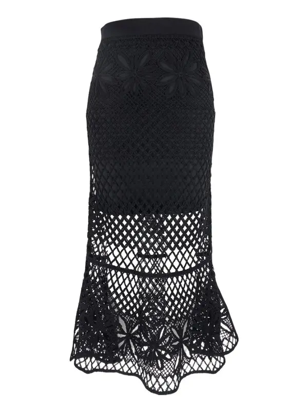 Pinko Crochet-knit Maxi Skirt With Floral Motif - Black