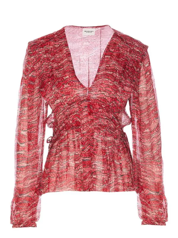 Isabel Marant Étoile V-neck Printed Long Sleeve Top - Red