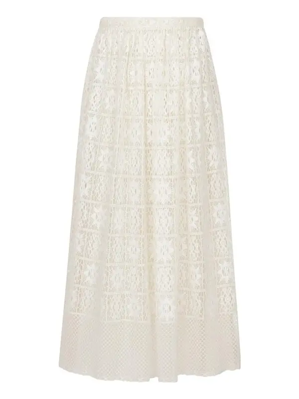 Dior Mid-length Flared Skirt With Lace Detail - White