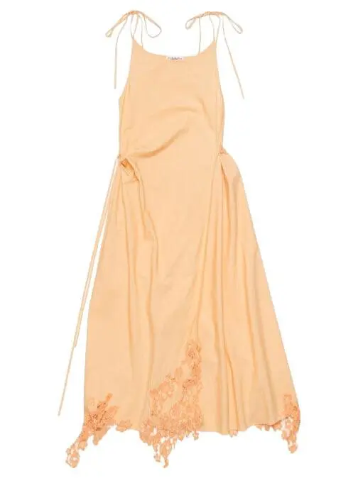 Acne Studios Floral Lace Detail Poplin Midi Dress - Pale Orange