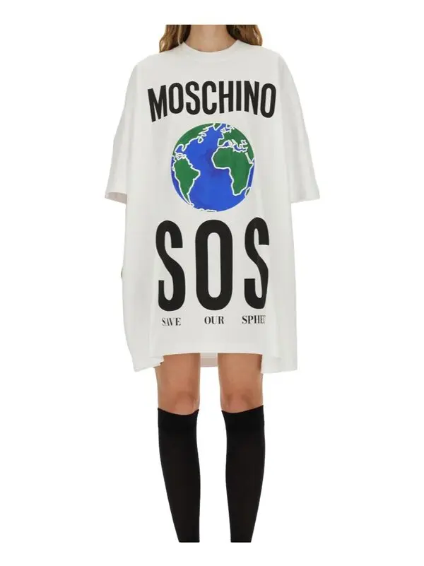 Moschino Sos Save Our Sphere" Graphic T-shirt Dress - White