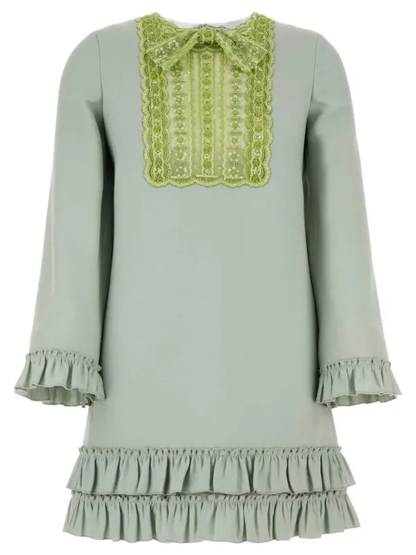 Valentino Garavani Embroidered Ruffled Long-sleeved Dress - Gray