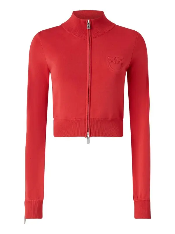 Pinko Cropped High Neck Zip-up T-shirt With Contrast Side Bands - Red