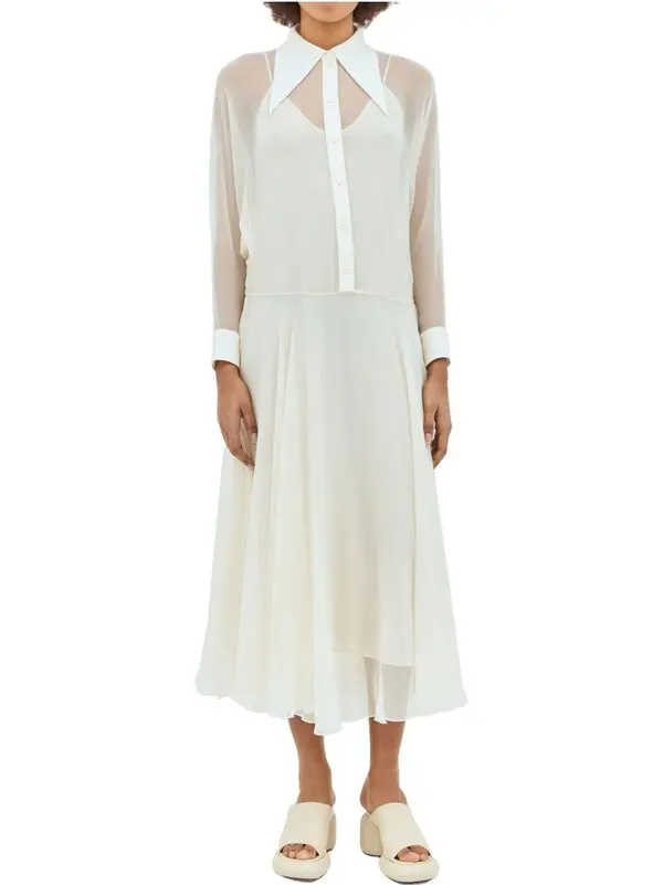 Chloé Long-sleeved Midi Dress With Detachable Suspender Skirt - White