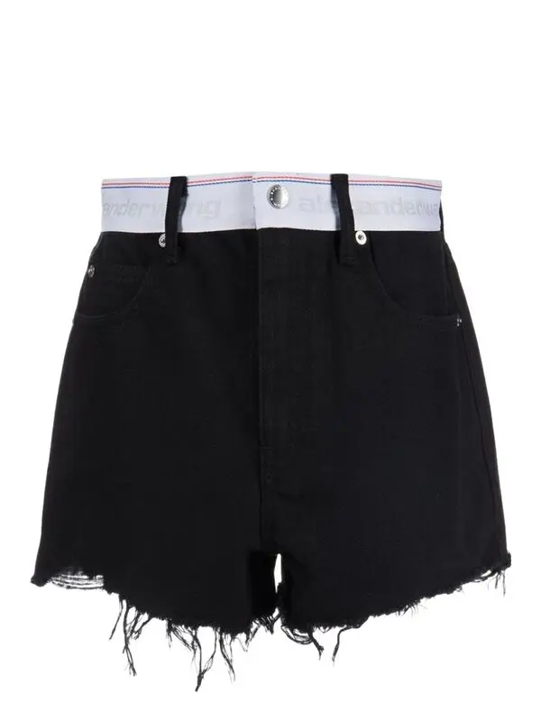 Alexander Wang Logo Waistband Denim Shorts - Black
