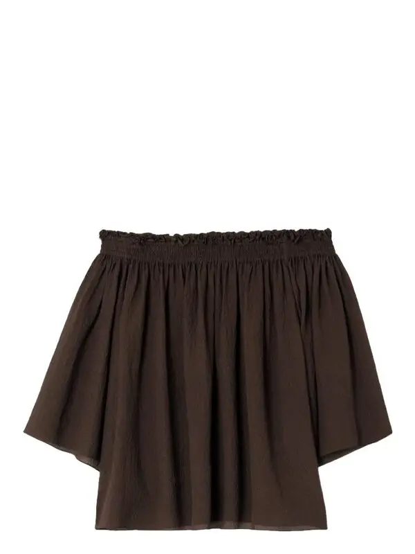 JOSEPH Emi Off-the-shoulder Shirred Seersucker Top - Darkbrown