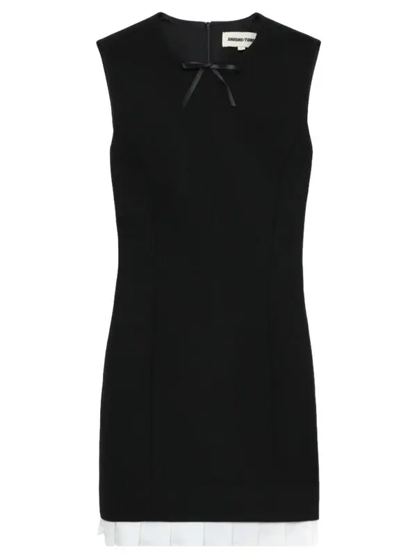 SHUSHU/TONG Sleeveless Dress With Knot And Twill Lotus Leaf Edge - No