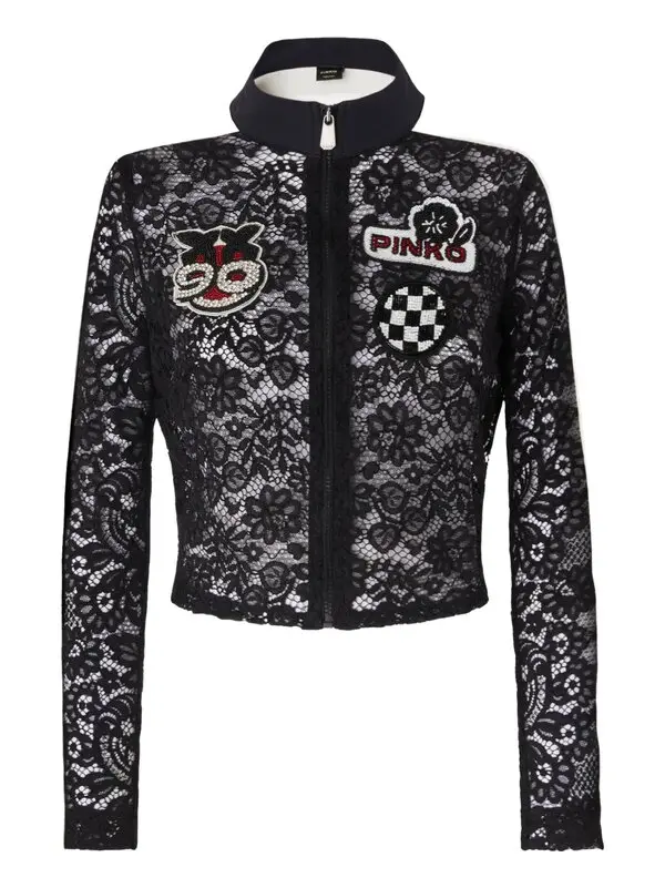 Pinko Floral Lace Zip-up Jacket - Black/white