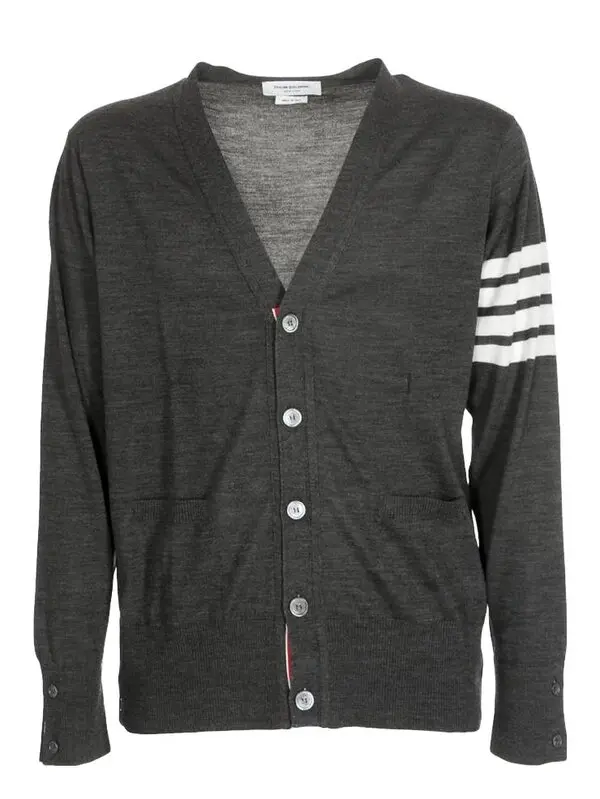 Thom Browne 4-bar V-neck Knitted Cardigan - Dark Gray