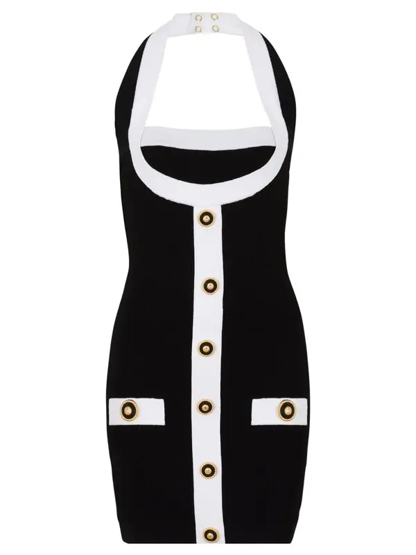 Balmain Halterneck Knitted Mini Dress - Black