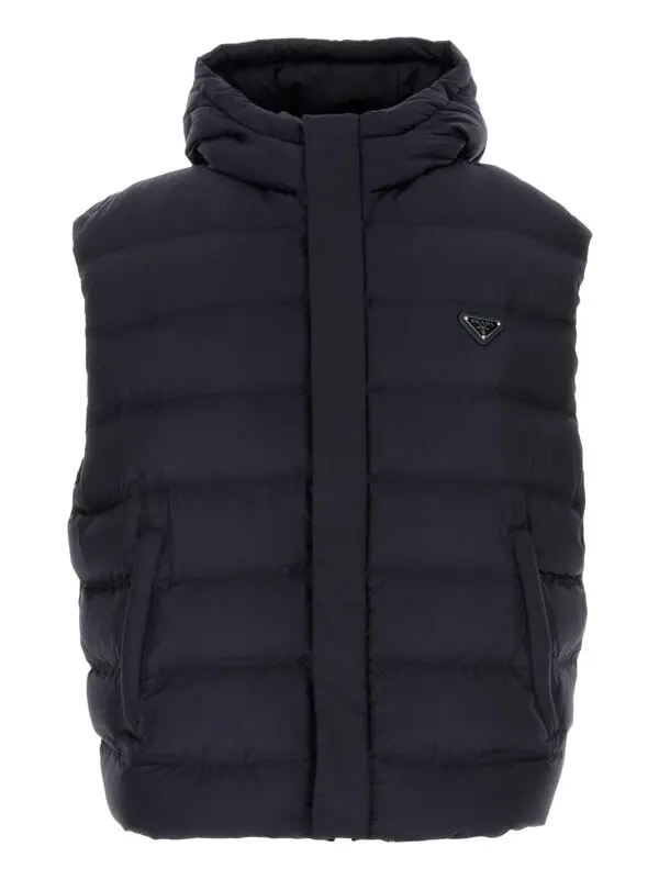 Prada Technical Fabric Down Hoodie Vest - Navy Blue