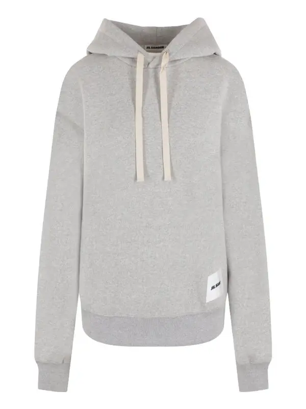 JIL SANDER Logo Patch Drawstring Hoodie - Grey