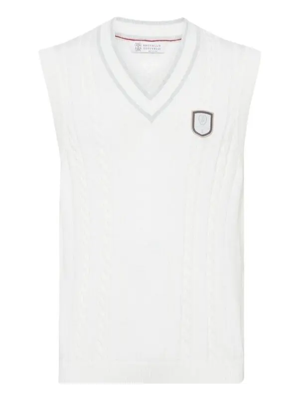 Brunello Cucinelli Sleeveless V-neck Knitted Vest With Logo Patch - Panama