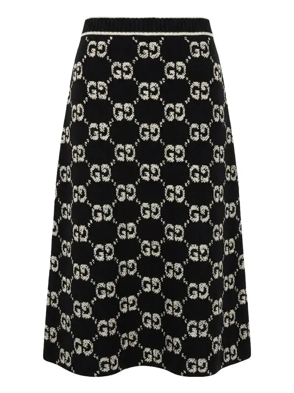 Gucci Gg Jacquard Wool Skirt - Black