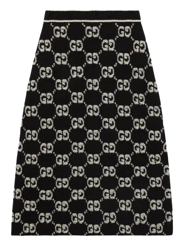 Gucci Gg Jacquard Wool Skirt - Black