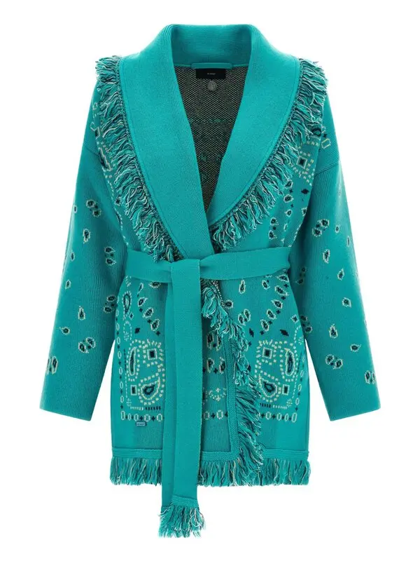Alanui Fringed Bandana Jacquard Cardigan - Green