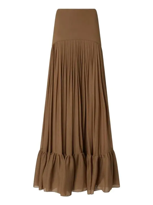 Pinko High-waisted Full Skirt With Ruffle Trim - Brown