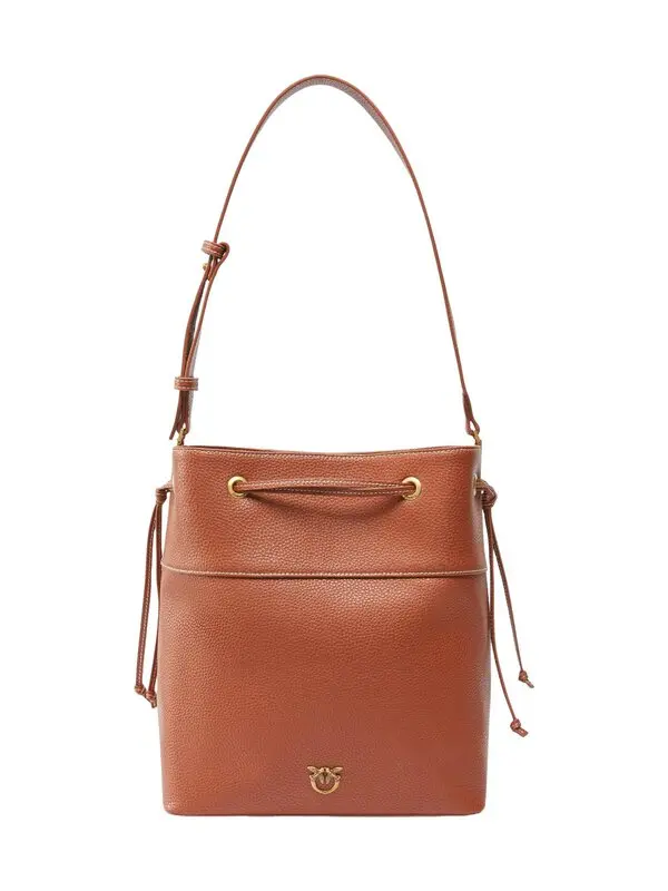 Pinko Forever Logo Plaque Bucket Bag - Brown