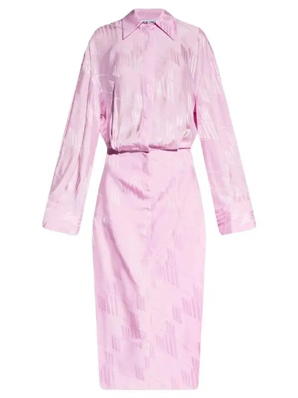 Attico Charla Logo Jacquard Side Slit Midi Shirt Dress - Pink