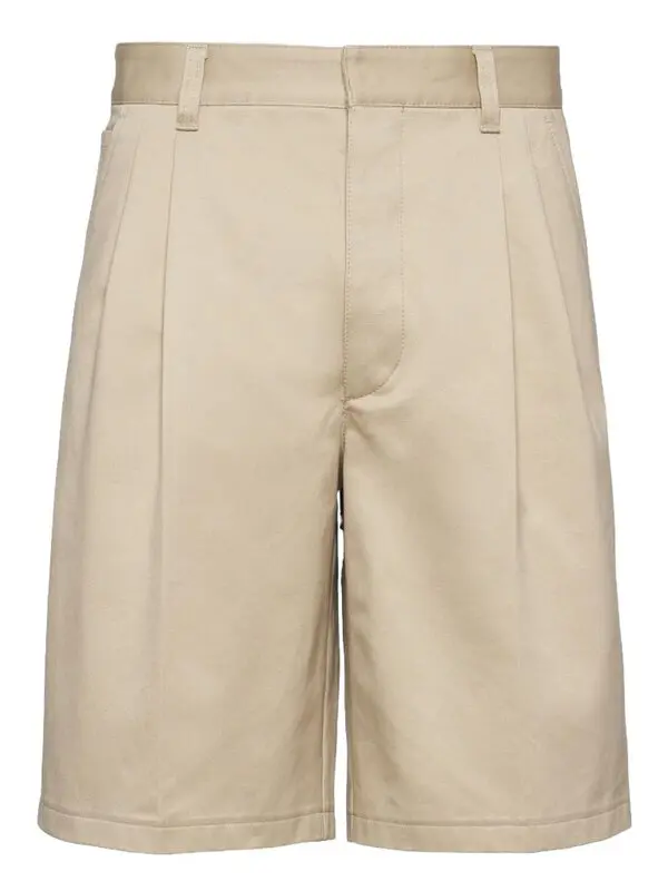 Prada Pleated Knee-length Cotton Shorts - Rope Ash