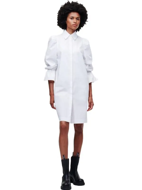 Karl Lagerfeld Puff Sleeve Poplin Dress - White