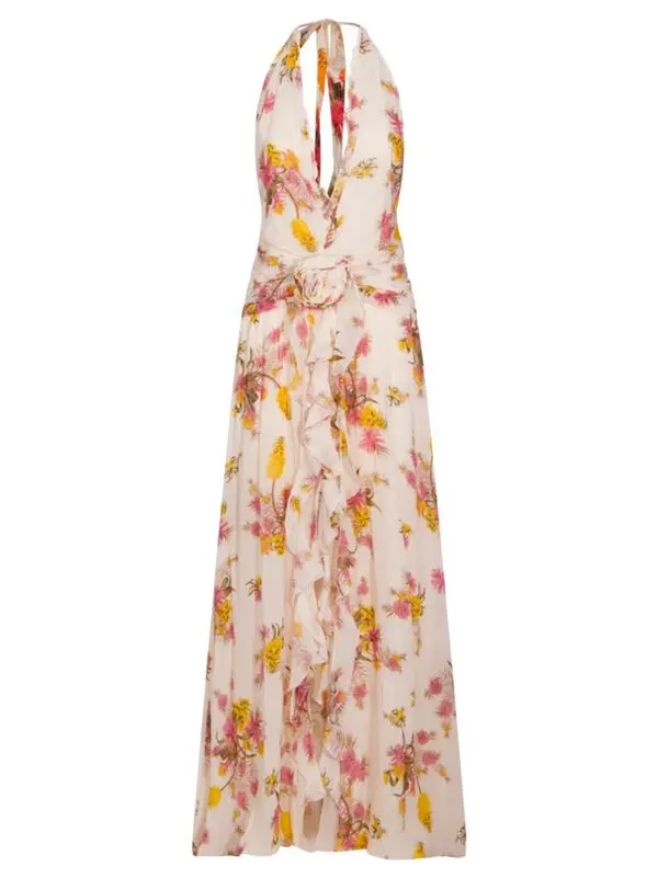 Blumarine Floral Embellished Halterneck Open-back Maxi Dress - Nude