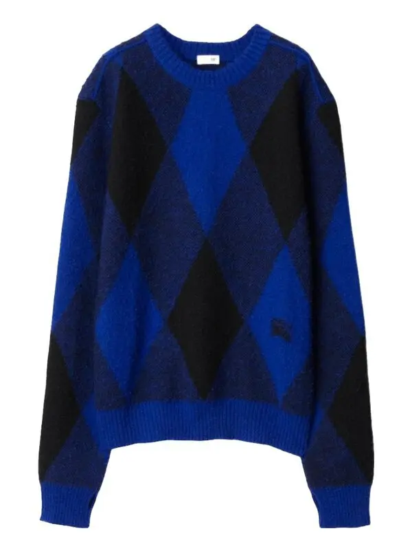 Burberry Logo-intarsia Argyle Wool Jumper - Knight Blue