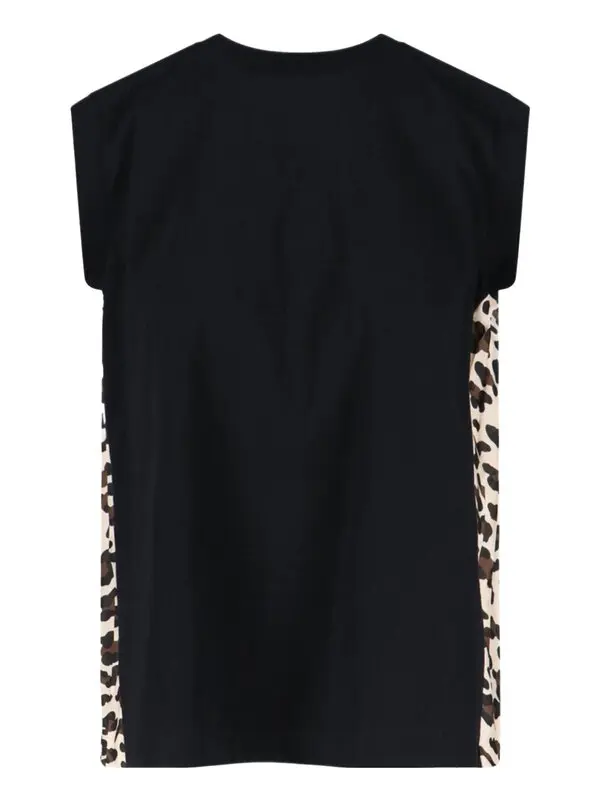 Sacai Leopard Printed Pleated T-shirt - Black
