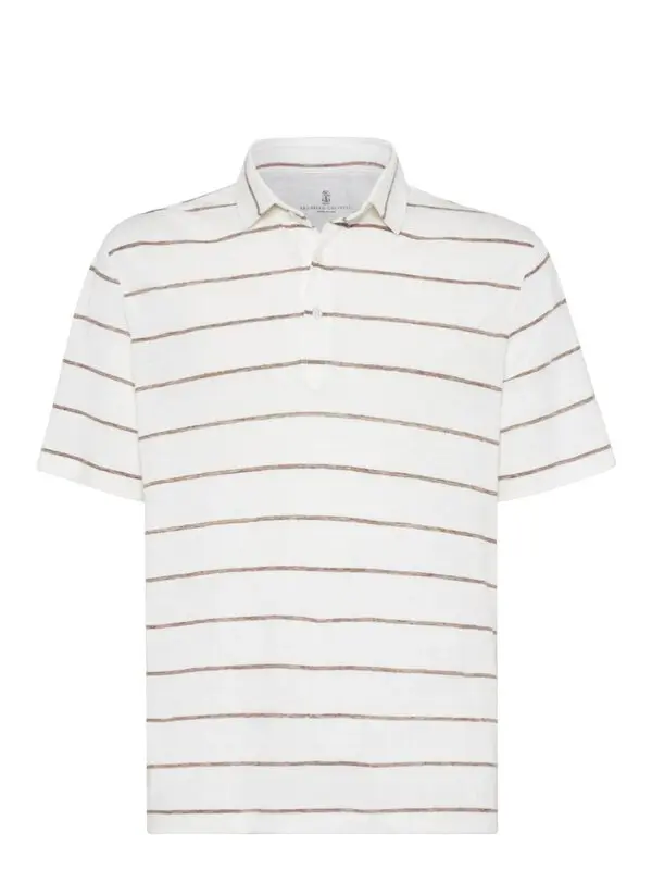 Brunello Cucinelli Striped Short Sleeved Polo Shirt - White