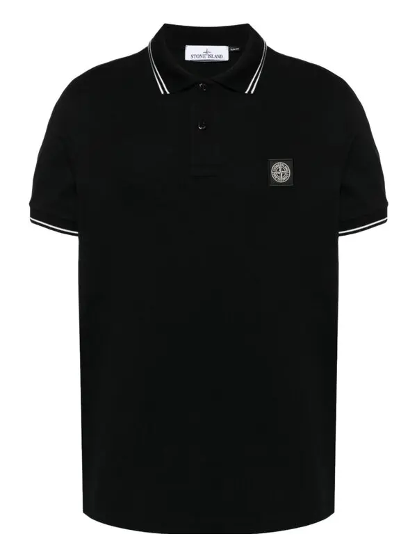 Stone Island Logo Patch Short-sleeved Polo Shirt - Black
