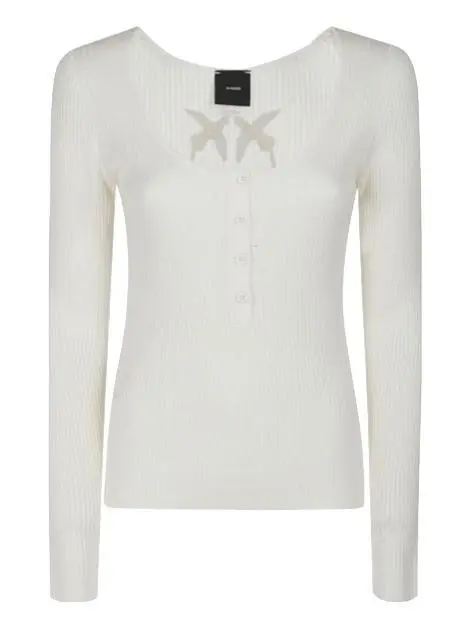 Pinko Long-sleeve Ribbed Jumper With Button Fastening - Bianco Biancaneve