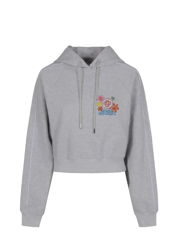 Casablanca Embroidered Cropped Hooded Sweatshirt - Gray