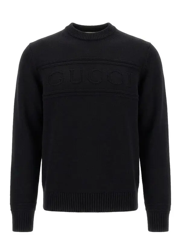 Gucci Knit Cotton Wool Sweater With Intarsia - Black