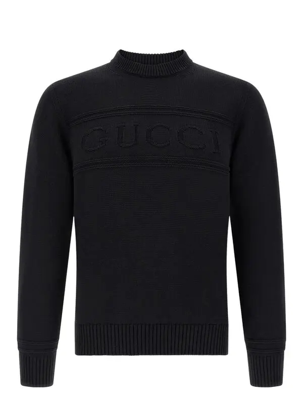 Gucci Logo Intarsia Knitted Crewneck Sweater - Black