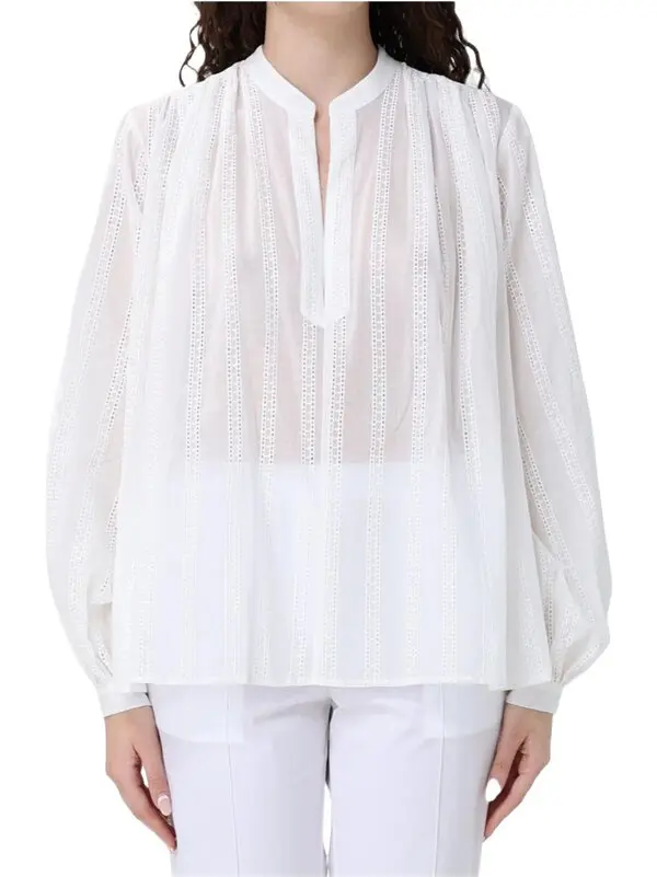 SEMICOUTURE Long-sleeve V-neck Cover-up - White