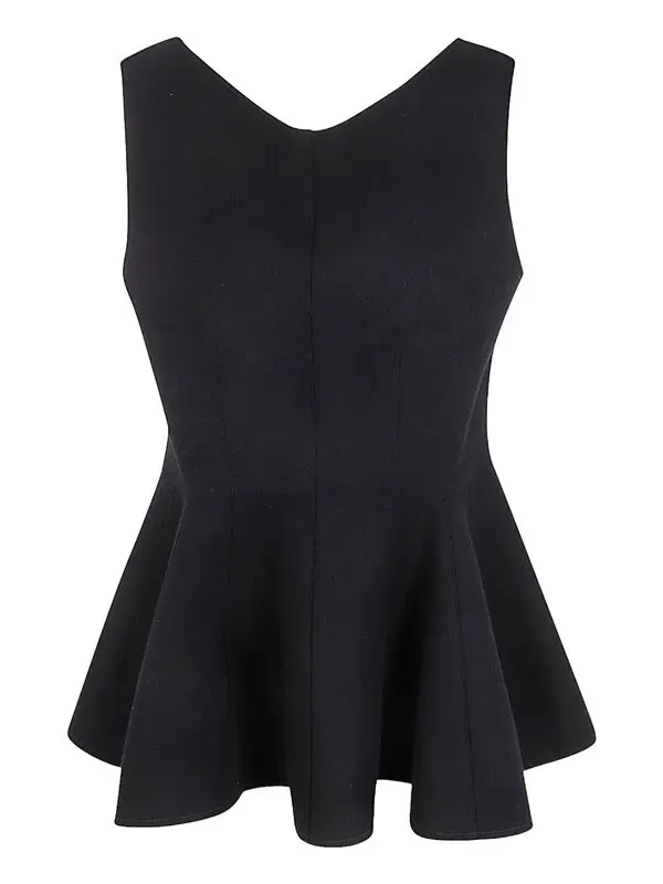 LANVIN Wool Zip-up Peplum Top - Black