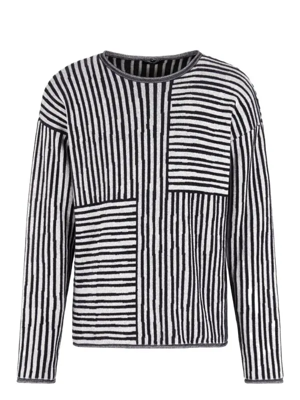 Giorgio Armani Striped Crew Neck Long Sleeve Pullover - Black