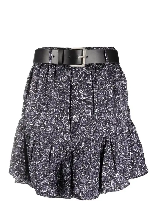 Michael Kors Belted Waist Printed Skirt - Black