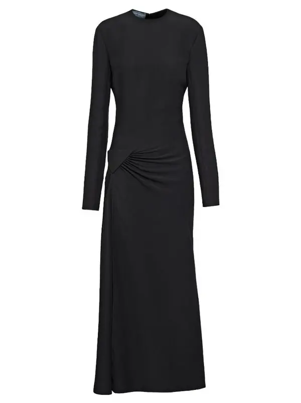 Prada Long Sleeve Cady Dress With Side Slit - Black
