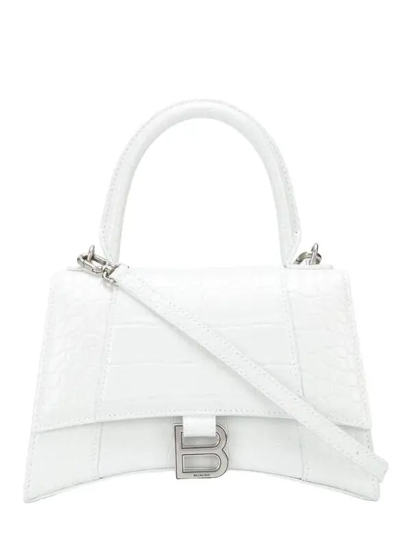 Balenciaga Hourglass Small Shoulder Bag With Crocodile Effect - White