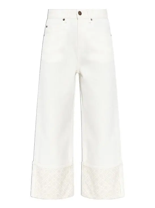 Tory Burch Wide-leg Jeans With Geometric Cuff - White