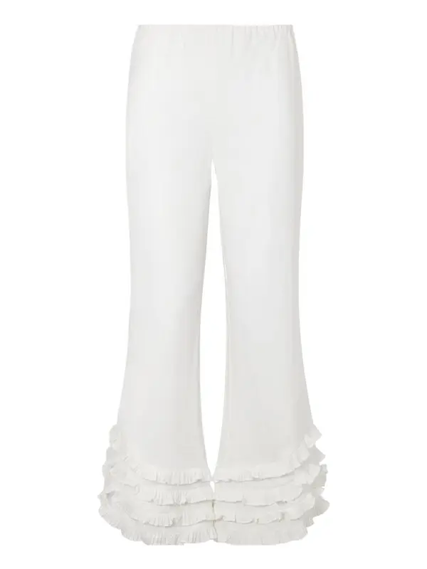 Posse Ruffled Hem Casual Pants - White