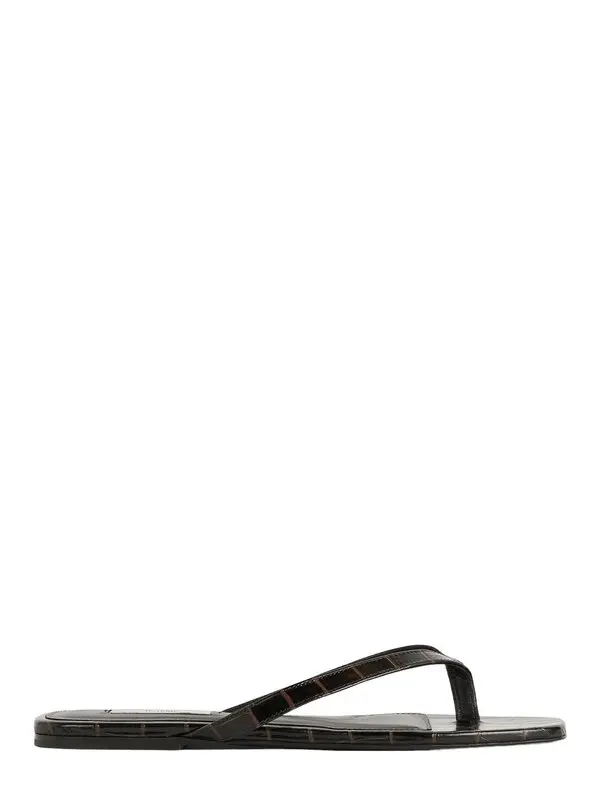 TOTEME Square-toe Embossed Leather Flip-flops - Dark Brown