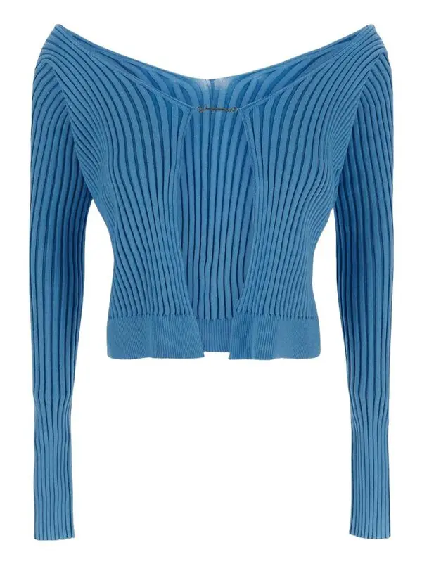 Jacquemus Logo-plaque Ribbed-knit Cardigan - Blue