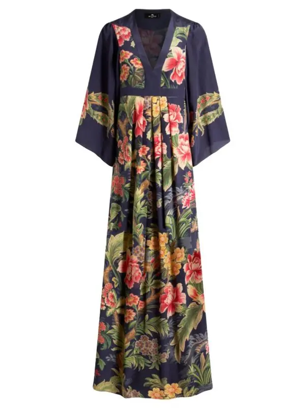 Etro Printed Silk Crepe De Chine Maxi Dress - Navy Blue