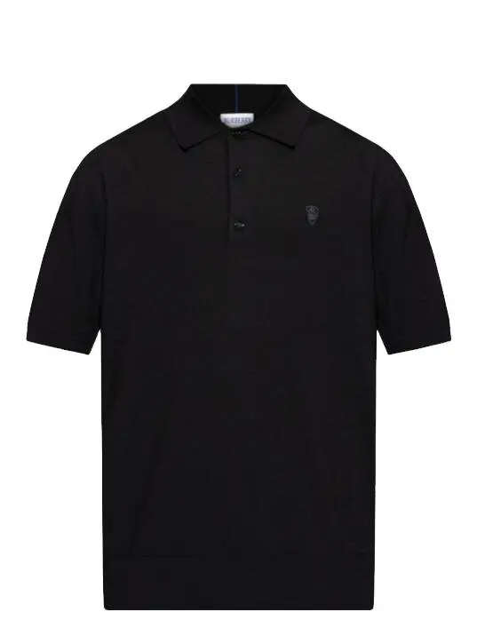Burberry Logo Embroidered Knitted Polo Shirt - Black