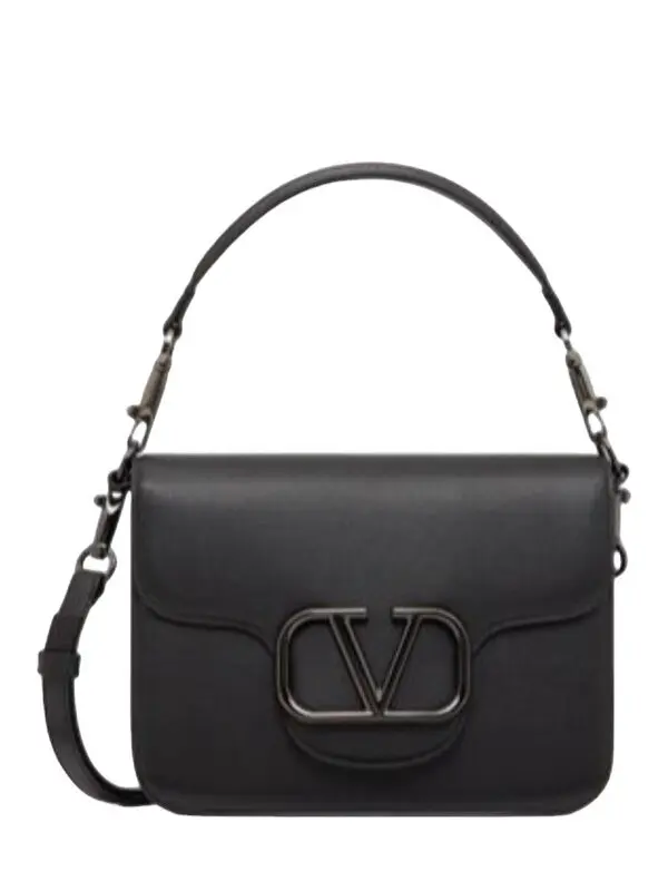 Valentino Garavani Vlogo Plaque Foldover Top Shoulder Bag - Black