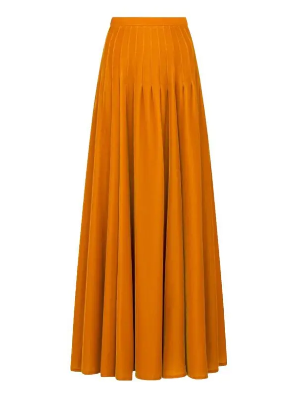 Dior Flared Maxi Skirt With Pleats And Side Zippers - Orange